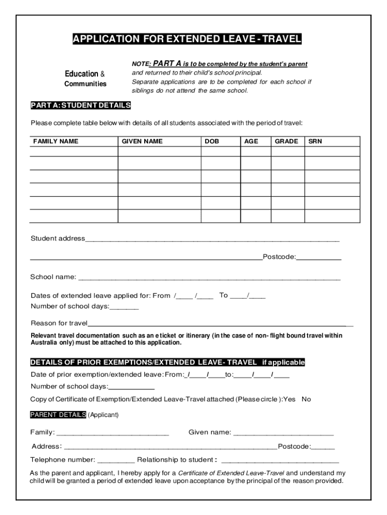 Fillable Online APPLICATION FOR EXTENDED LEAVE - TRAVEL Fax Email Print ...
