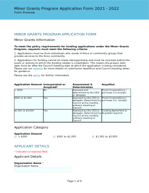 Fillable Online Minor Grants Program Application Form 2021 - 2022 Fax ...