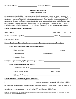 Fillable Online KINGS HIGH SCHOOL - Prom 2017 Guest Request Form Fax ...