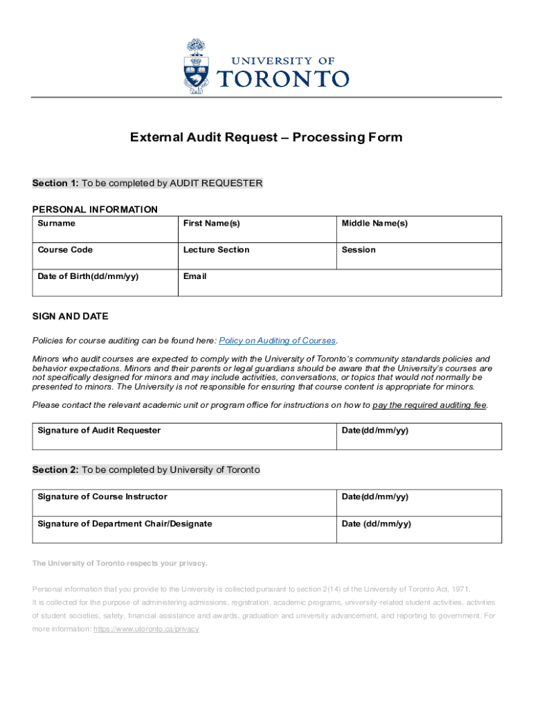 Fillable Online External Audit Request Processing Form Fax Email Print ...