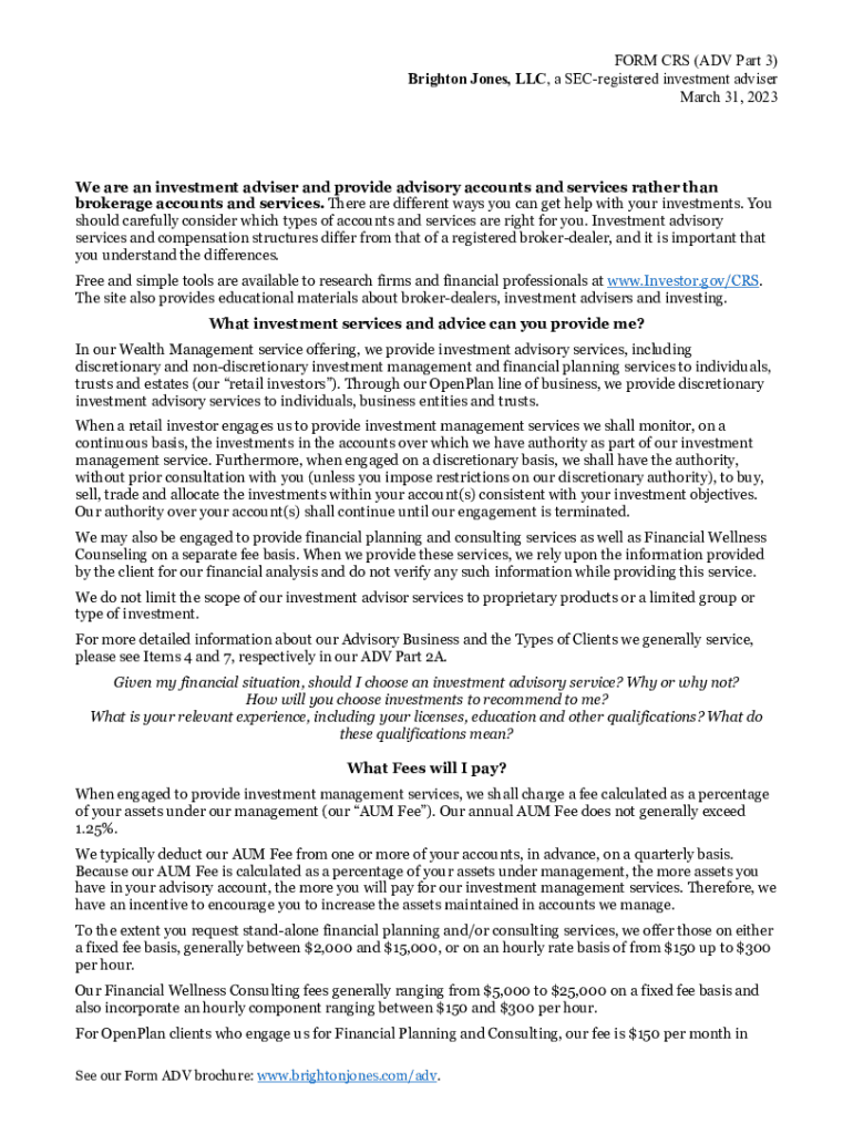 Fillable Online FORM CRS (ADV Part 3) Brighton Jones, LLC, a SEC ...