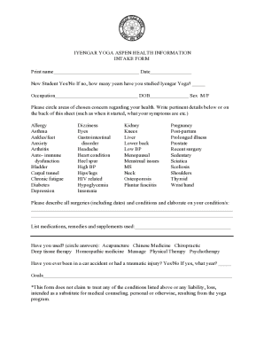 Fillable Online Free Yoga Client Intake FormPDFWord Fax Email Print ...