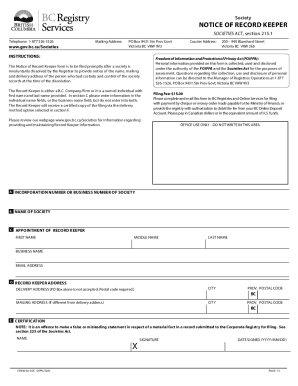 Fillable Online Notice of Record Keeper. Use this form to be filed ...