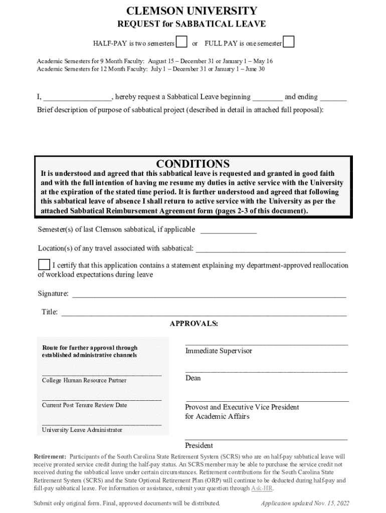 Fillable Online REQUEST for SABBATICAL LEAVE Fax Email Print - pdfFiller