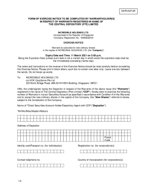 Fillable Online Incredible - warrant exercise form Fax Email Print ...