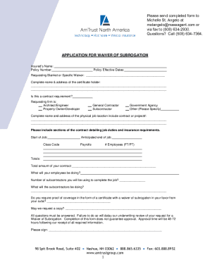 Fillable Online Waiver of Subrogation form Fax Email Print - pdfFiller