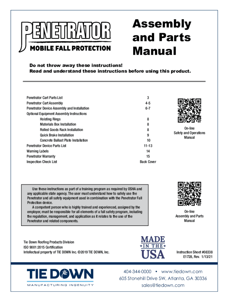 Fillable Online Penetrator Mobile Fall Protection Assembly and Set Up ...