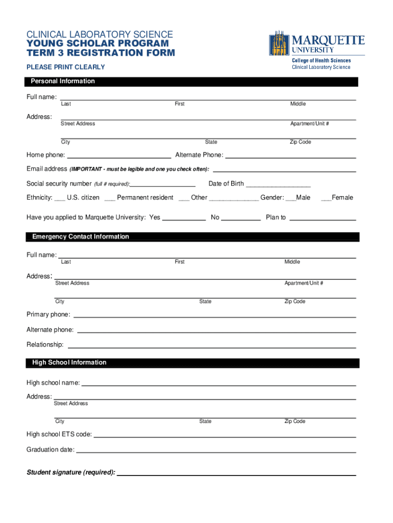 Fillable Online young Scholar Program Term 3 Registration Form Fax Email Print - pdfFiller