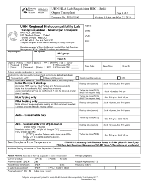 Fillable Online UHN HLA Lab Requisition HSC Solid Organ Transplant Fax ...