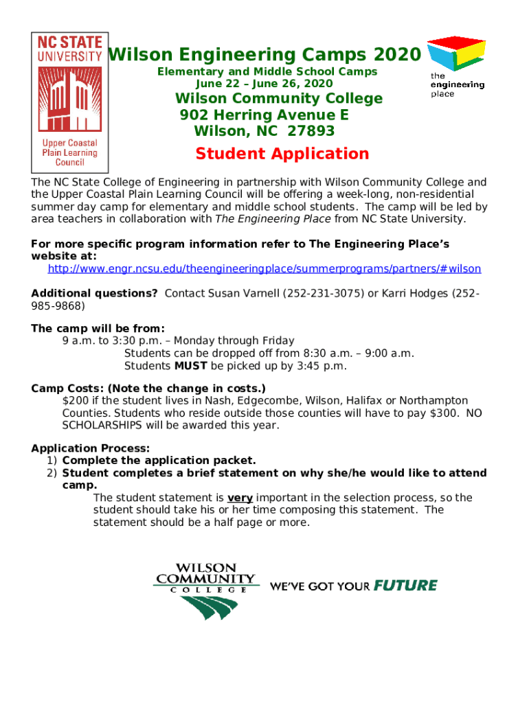 K-12 Outreach/Summer Camps - ECU / NC State Doc Template | pdfFiller