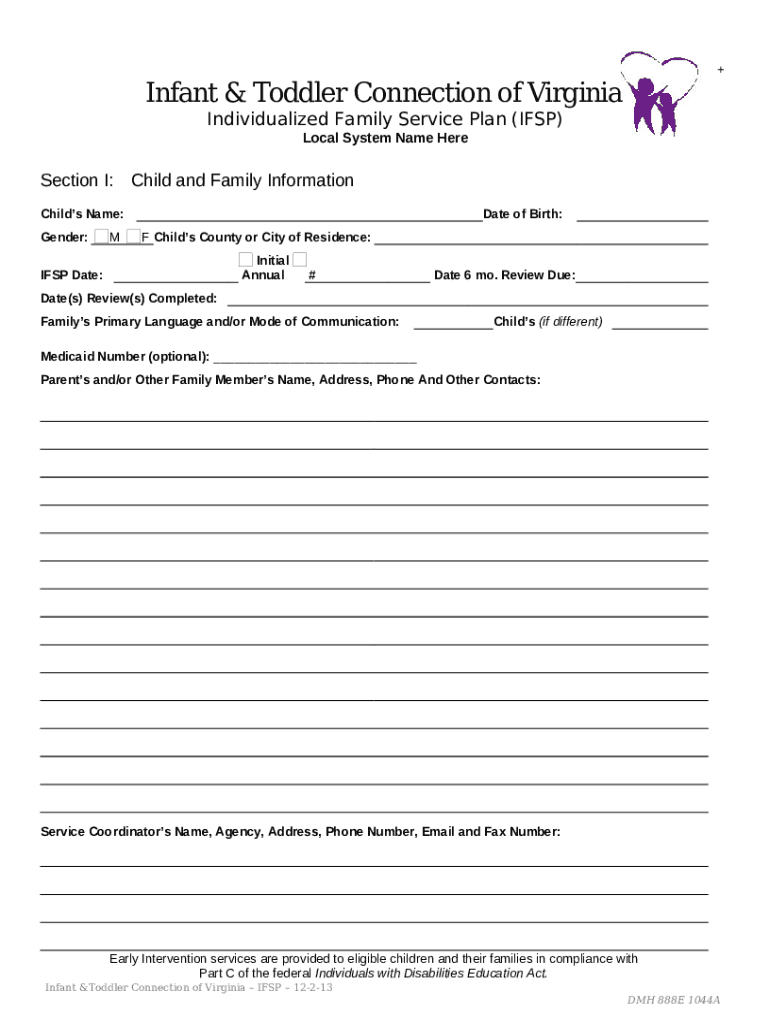 Virginia's Individualized Family Service Plan (IFSP) Doc Template ...