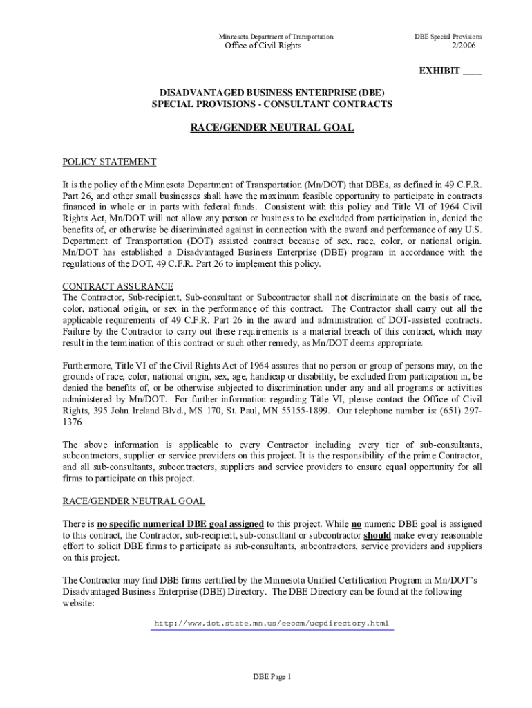 Fillable Online Disadvantaged Business Enterprise Special Provisions ...
