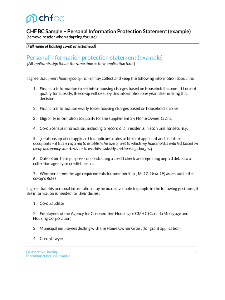 Fillable Online Personal information protection statement (example) Fax Email Print - pdfFiller