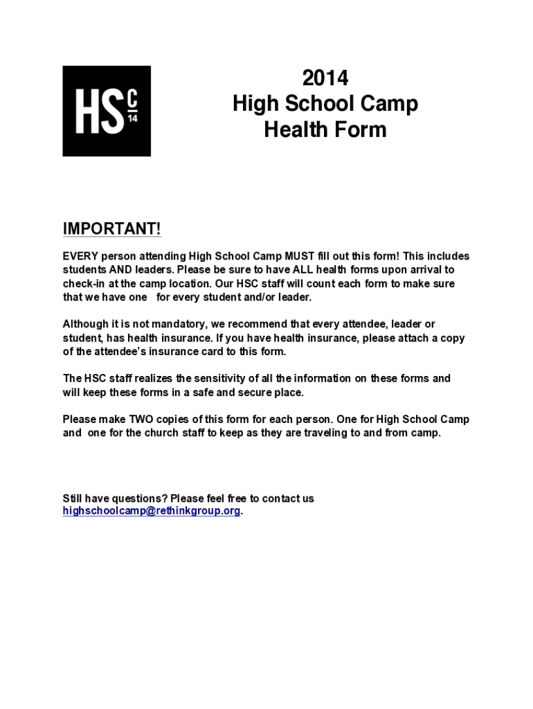 Fillable Online HSC Health Form Fax Email Print - pdfFiller