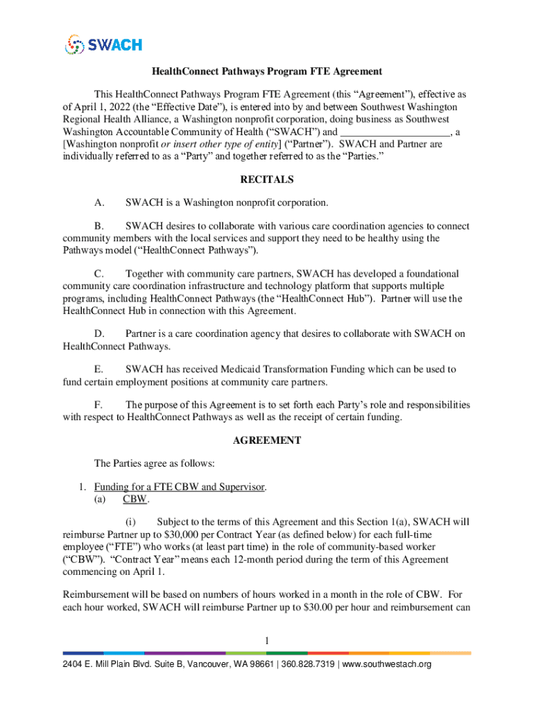 Fillable Online HealthConnect Pathways Program FTE Agreement Fax Email Print - pdfFiller