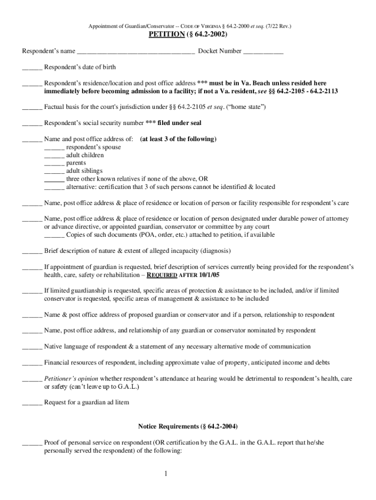 Fillable Online Appointment of Guardian/Conservator -- CODE OF VIRGINIA '' 37 Fax Email Print ...
