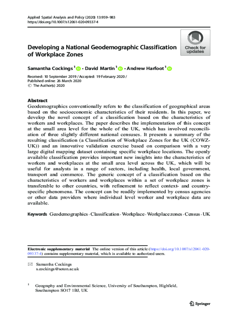 Fillable Online Developing a National Geodemographic Classification of ...