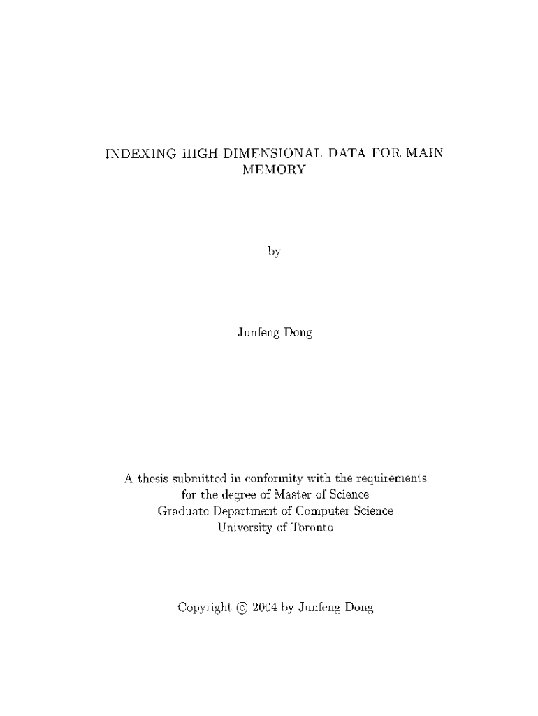 Fillable Online tspace library utoronto INDEXING HIGH-DIMENSIONAL DATA ... Fillable Online tspace library utoronto INDEXING HIGH-DIMENSIONAL DATA ...