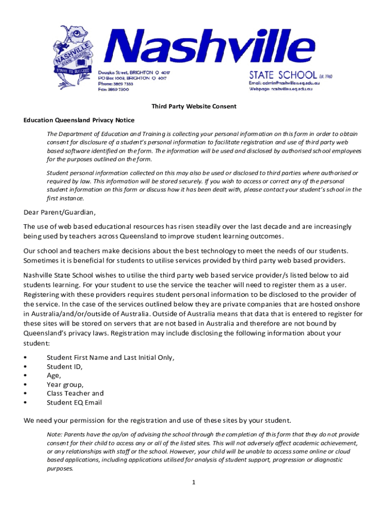 Fillable Online nashvilless eq edu Third Party Website Consent Form for ...