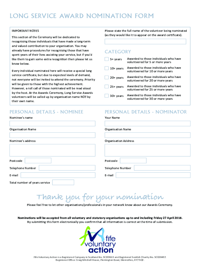 Fillable Online Long Service Nomination Form AWARDS CEREMONY Fax Email Print - pdfFiller