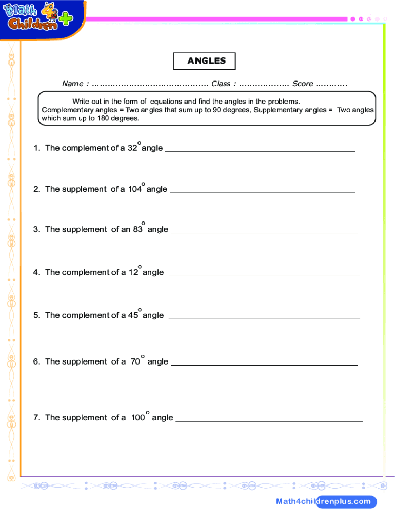 Fillable Online Using complementary angles to find the value of both angles Fax Email Print ...
