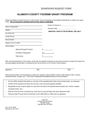 Fillable Online Drawdown request form klamath county tourism grant ...