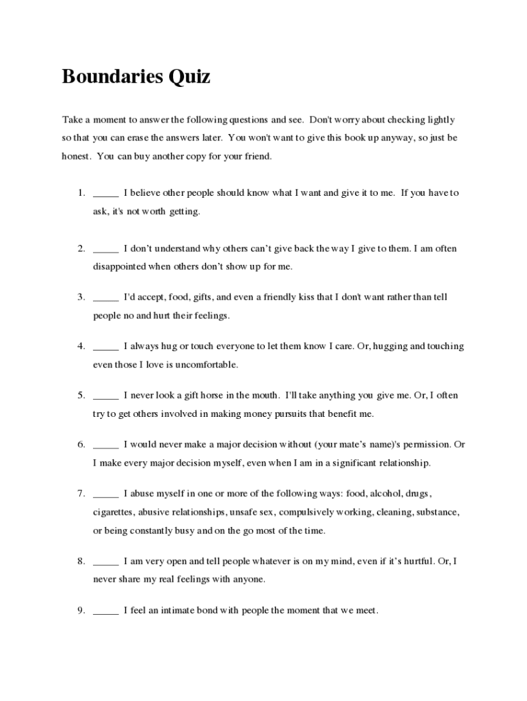 Fillable Online Take the Boundaries Quiz Fax Email Print - pdfFiller