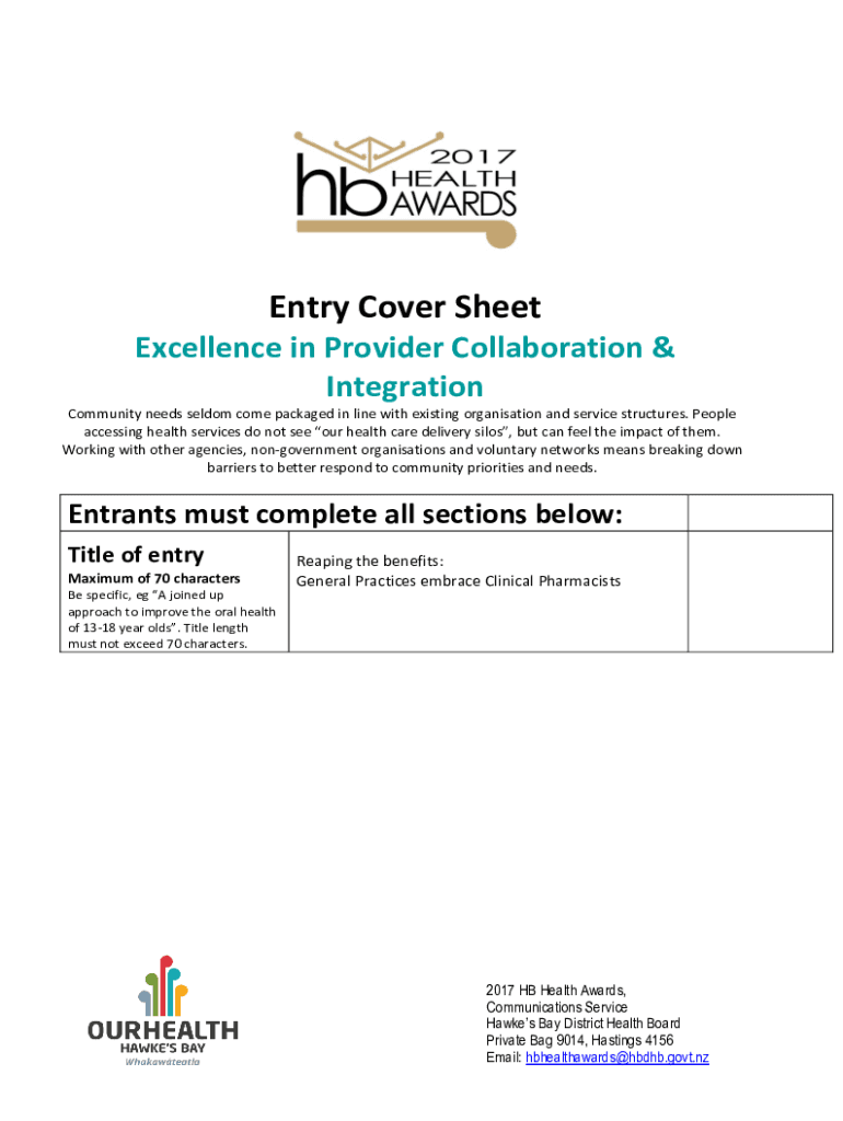 Fillable Online Entry Cover Sheet Fax Email Print - pdfFiller