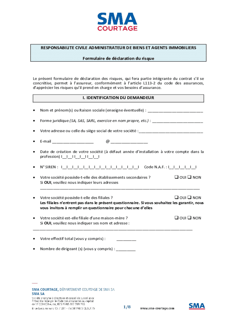 Remplissable En Ligne FORMULAIRE-DE-DECLARATION-DE-RISQUE-RCD ... - CBA ...