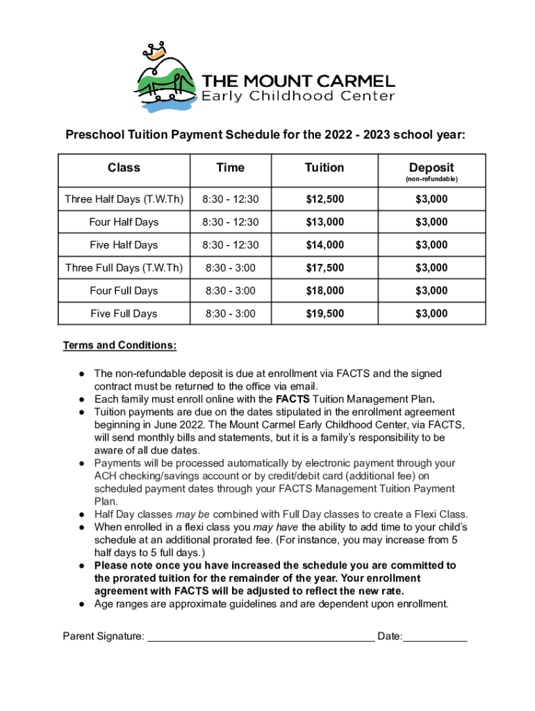Fillable Online Tuition Payment Schedule for the 2022 - 2023 school ...