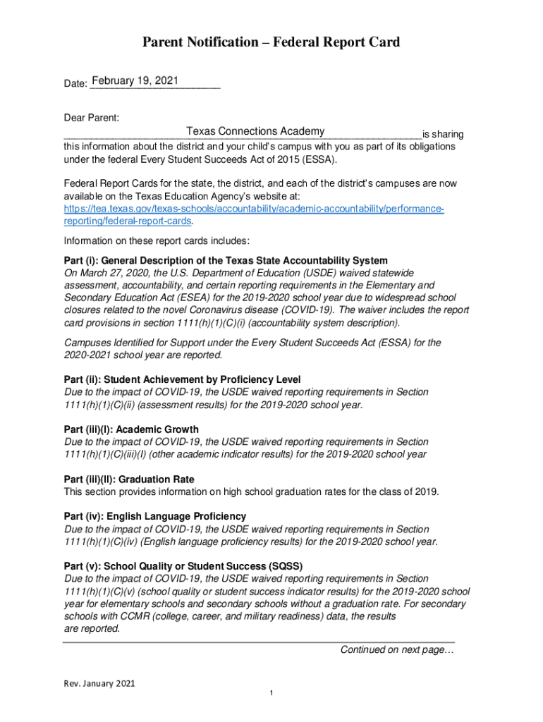 Fillable Online Federal Report Card Parent Notification Fax Email Print ...