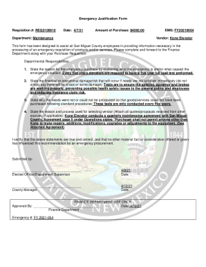 Fillable Online Emergency Justification Form Requisition #: REQ2100915 ...