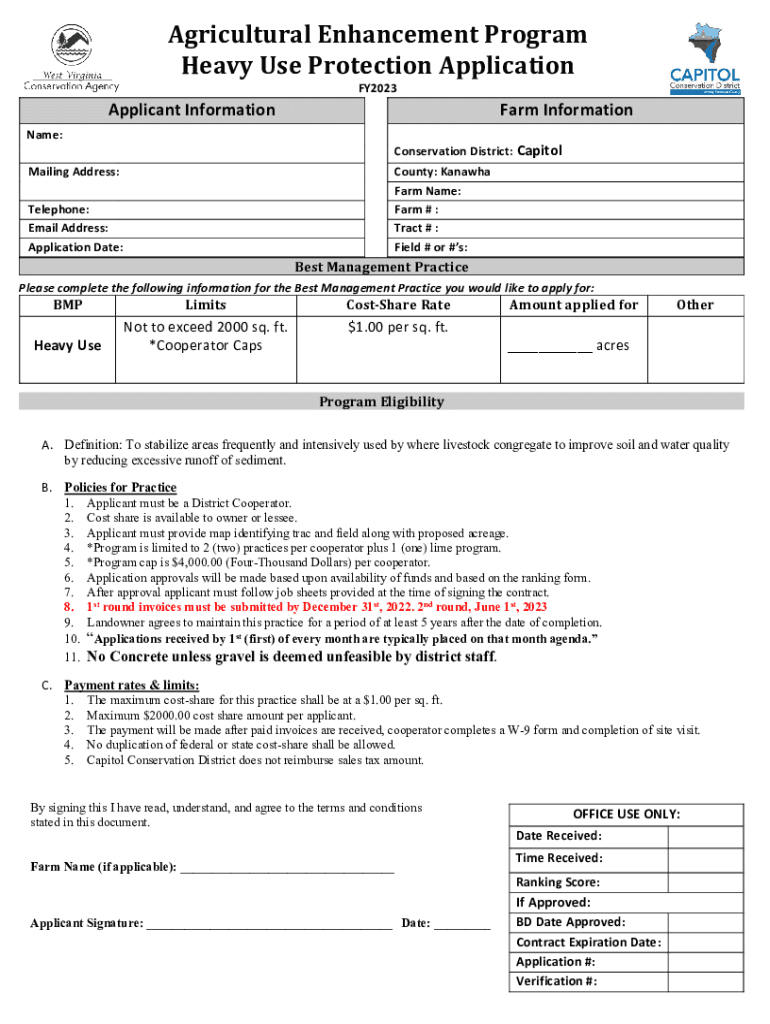 Fillable Online Agricultural Enhancement Program Heavy Use Protection ...