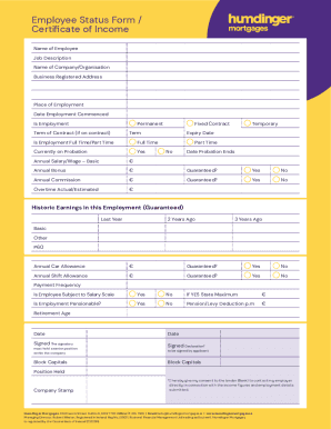 Fillable Online Employee Status Form / Certificate of Income Fax Email ...
