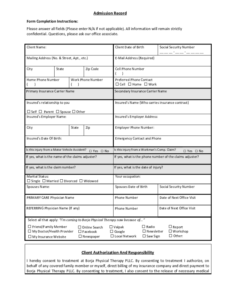 Fillable Online Admission Record Fax Email Print - pdfFiller