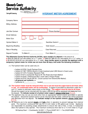 Fillable Online Meter Shop Fire Hydrant Use Permit Agreement. ... Fax ...