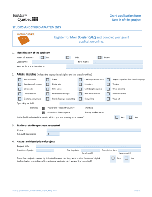 Fillable Online Grant application form Details of the project Studios ...