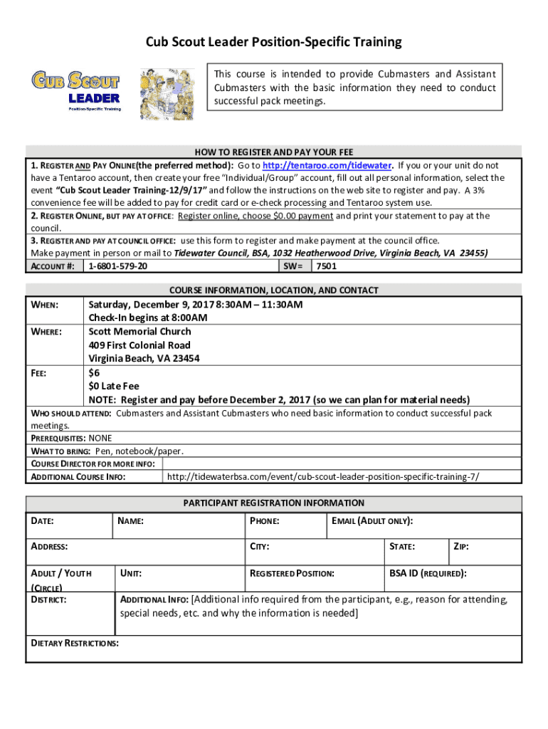 Fillable Online Cubmaster-Specific Training - Boy Scouts of America Fax ...