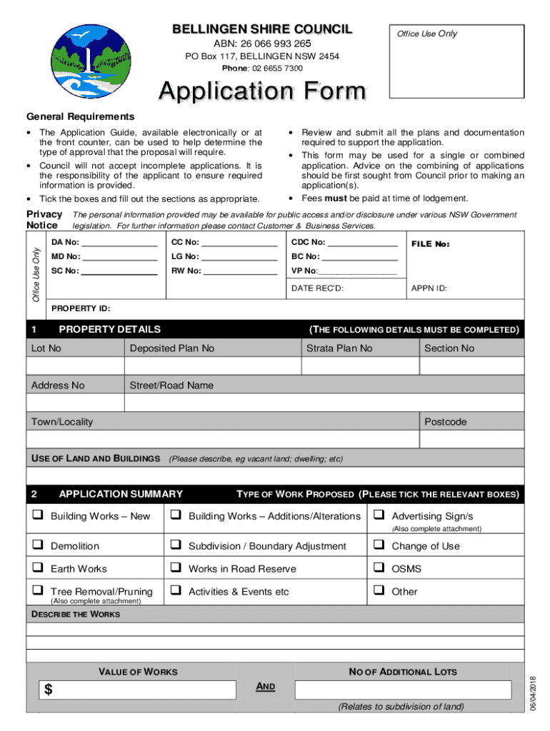 Fillable Online Application Form - Bellingen Shire Council - NSW Government Fax Email Print ...