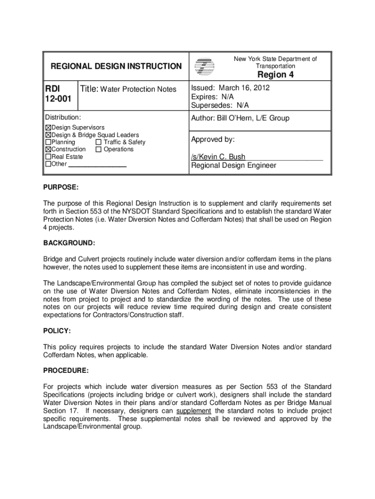Fillable Online REGIONAL DESIGN INSTRUCTION - NYSDOT - New York State Fax Email Print - pdfFiller