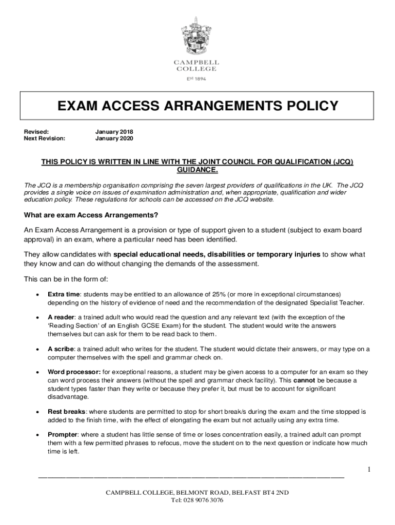 Fillable Online Examination Access Arrangements Policy and Procedure ...