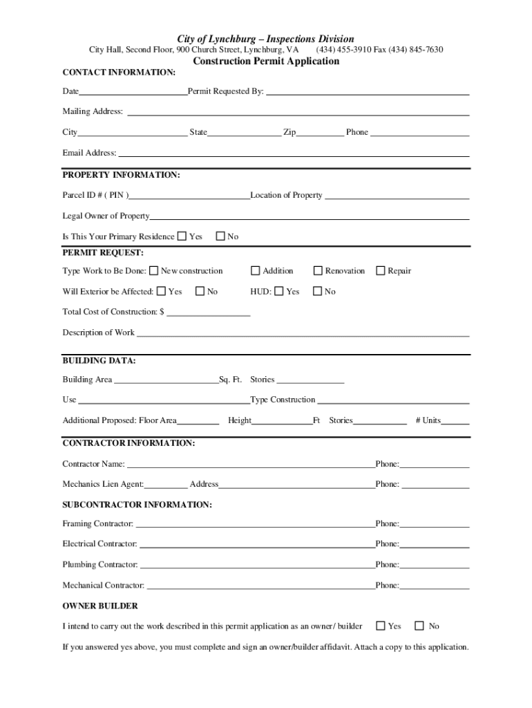 Fillable Online Inspections Division Construction Permit Application ...