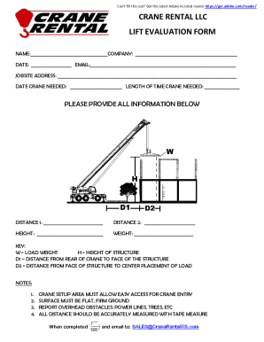 Fillable Online CRANE RENTAL LLC LIFT EVALUATION FORM Fax Email Print ...