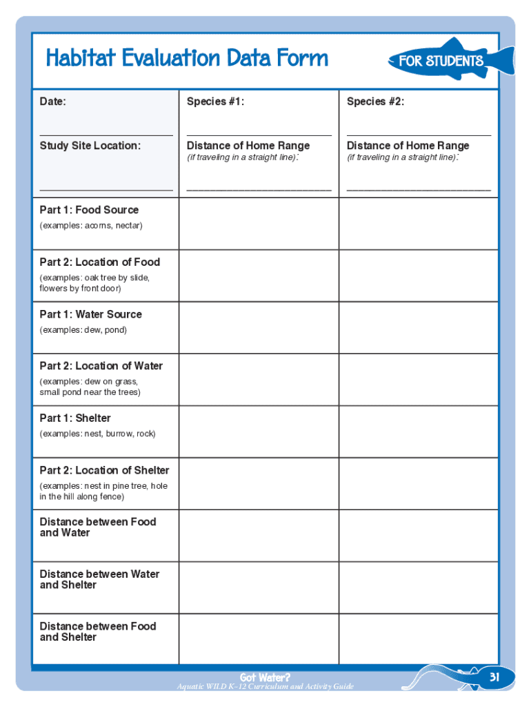 Fillable Online Habitat Evaluation Data Form Fax Email Print - pdfFiller