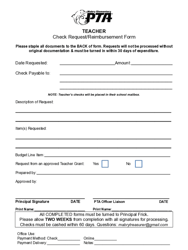 Fillable Online Teacher Check Request Form Fax Email Print - pdfFiller