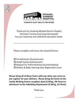 Fillable Online Hospital Pre-Registration for Labor and Delivery Fax ...