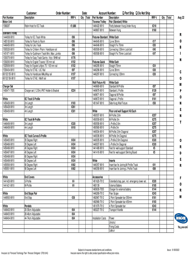 Fillable Online Robin Component Order Form July 2022 IE V2 Fax Email ...