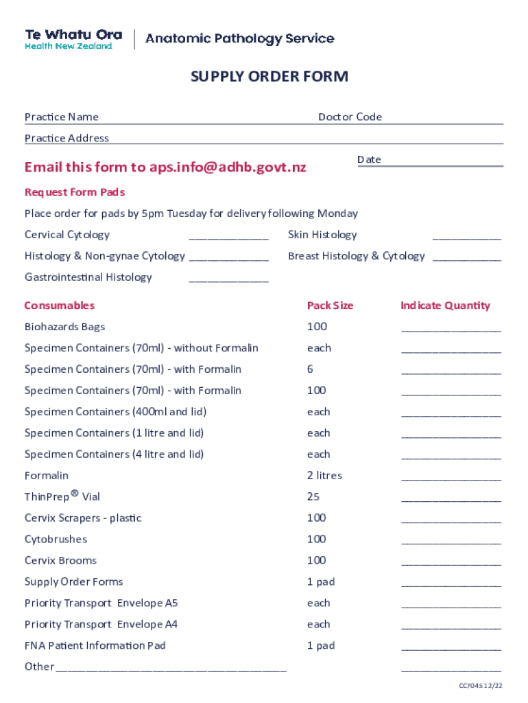 Fillable Online SUPPLY ORDER FORM - LabPLUS Fax Email Print - pdfFiller