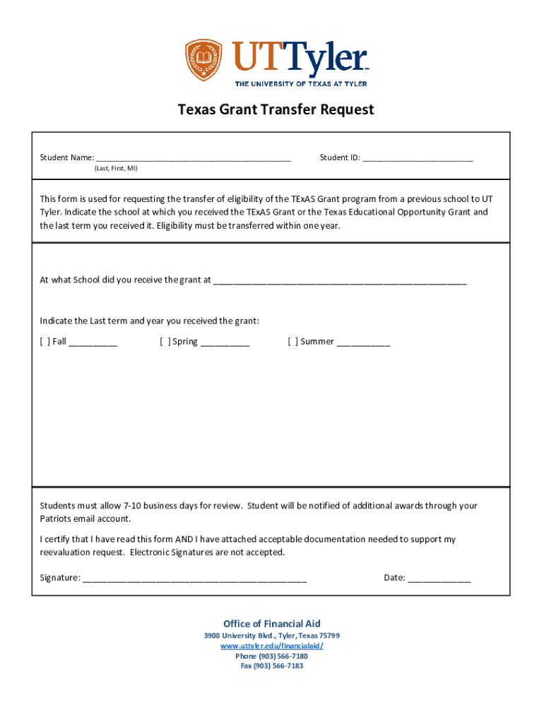 Fillable Online Texas Grant Online Request for Transfer Students Fax ...