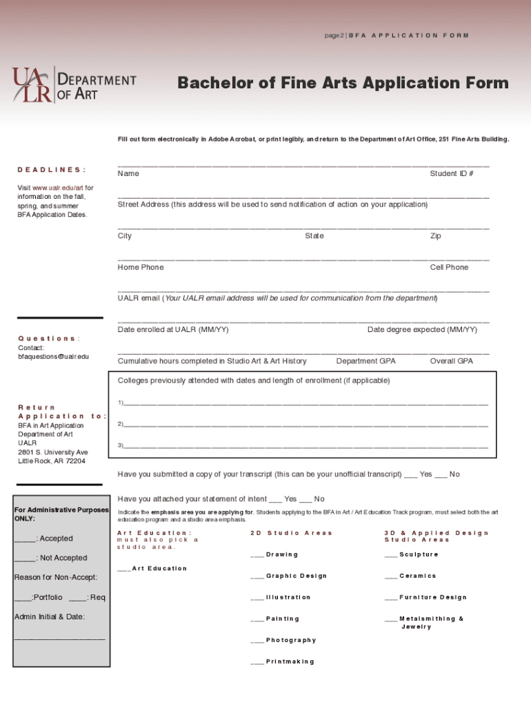 Fillable Online Bachelor of Fine Arts (BFA) - Studio Sequence Major Fax ...